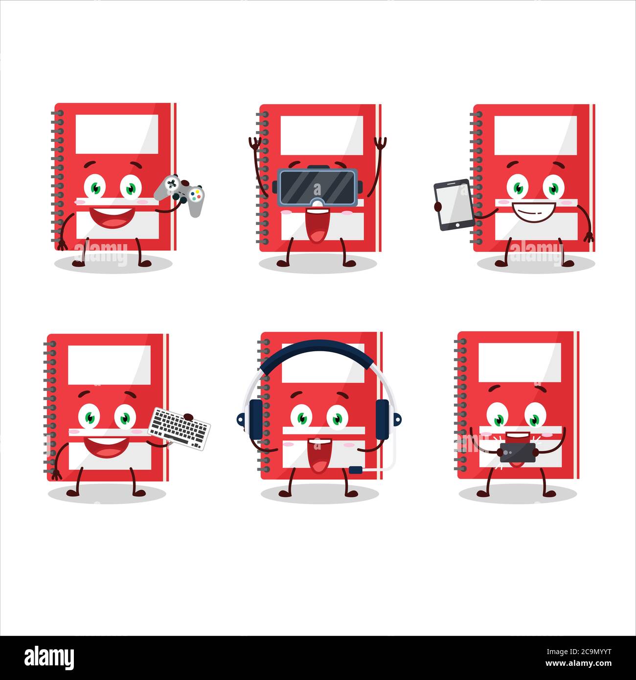 Red study book cartoon character are playing games with various cute ...