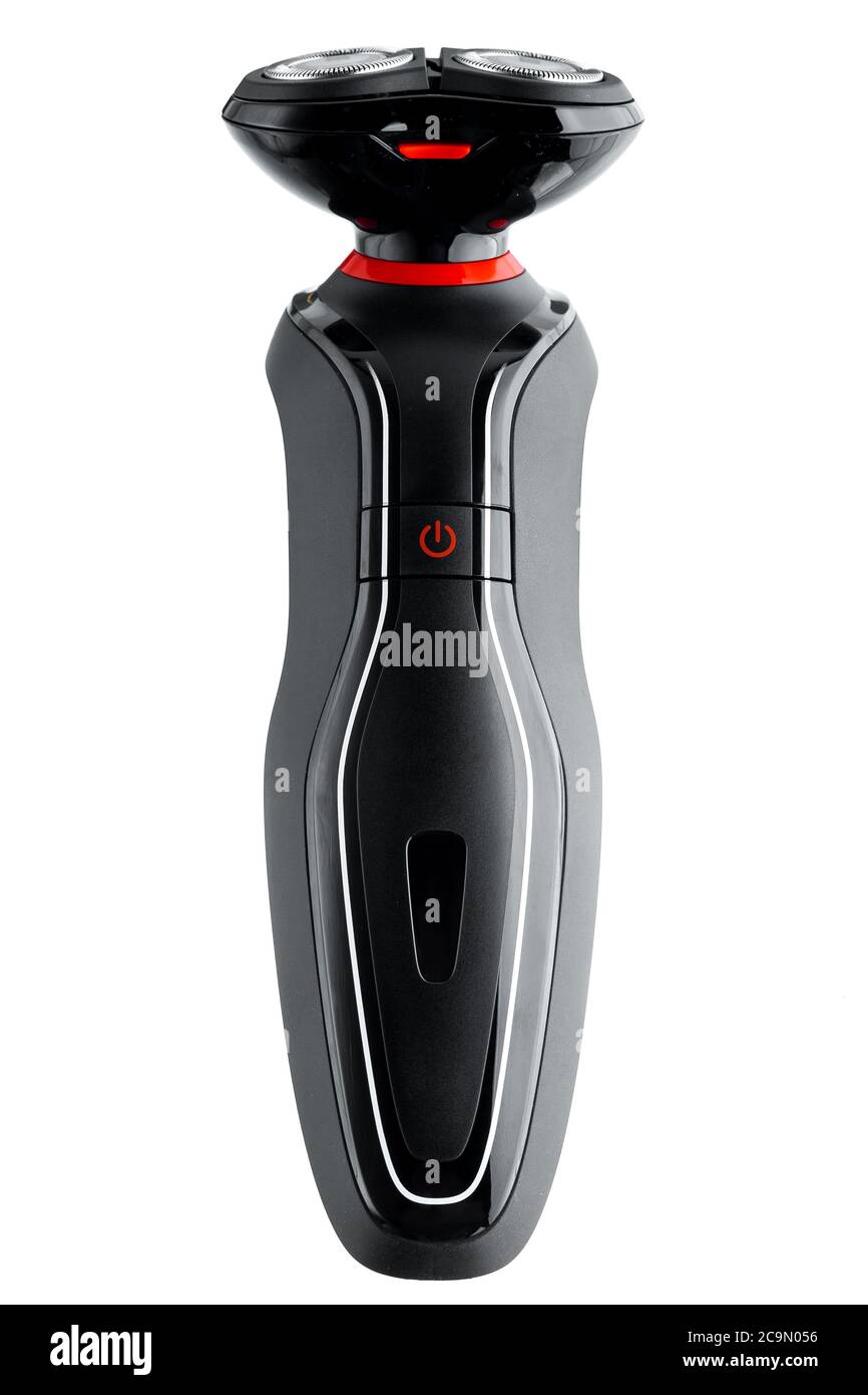 black electric shaver with power button isolated with clipping path ...