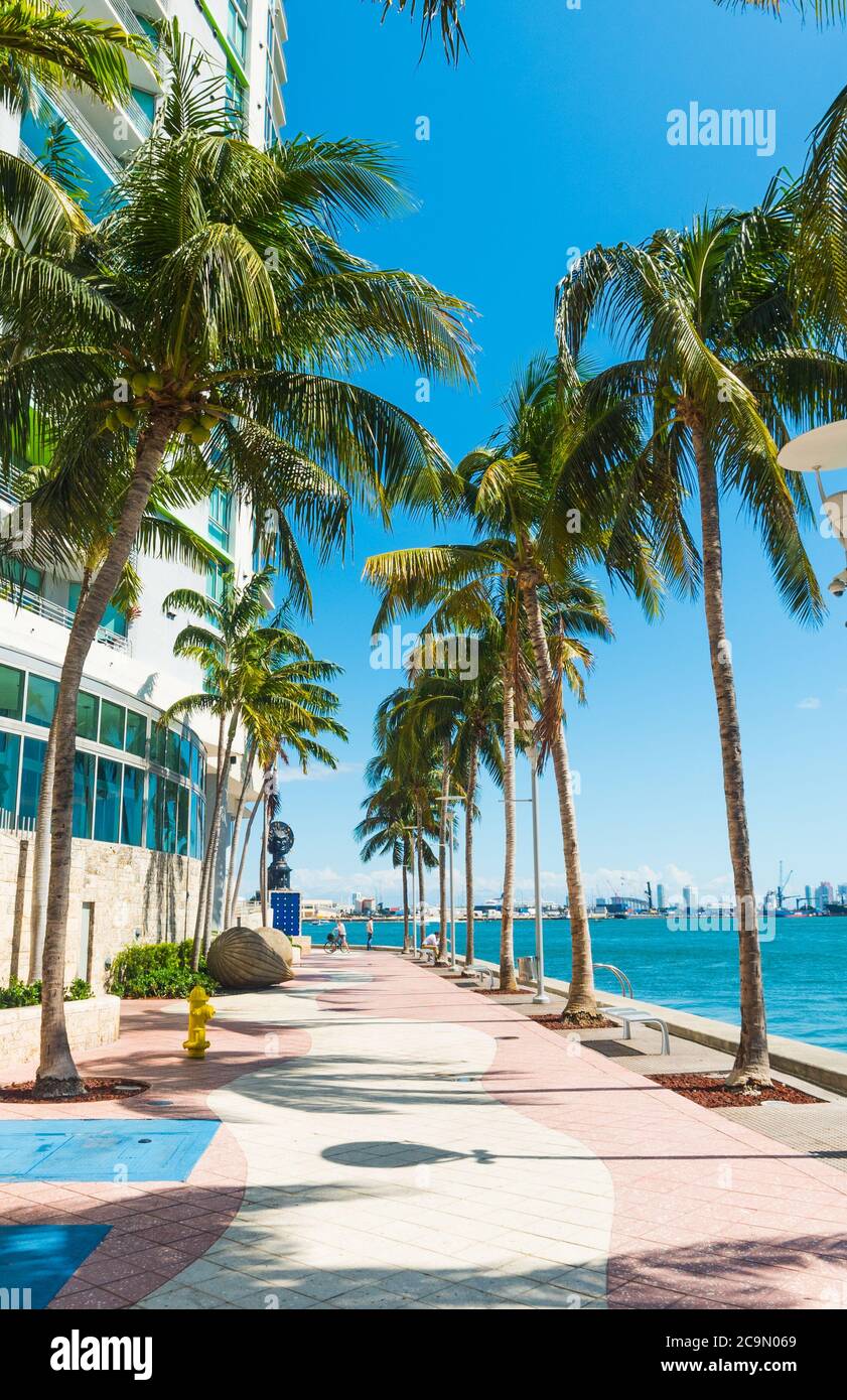 Promenade in Miami Riverwalk on a sunny day, USA Stock Photo - Alamy