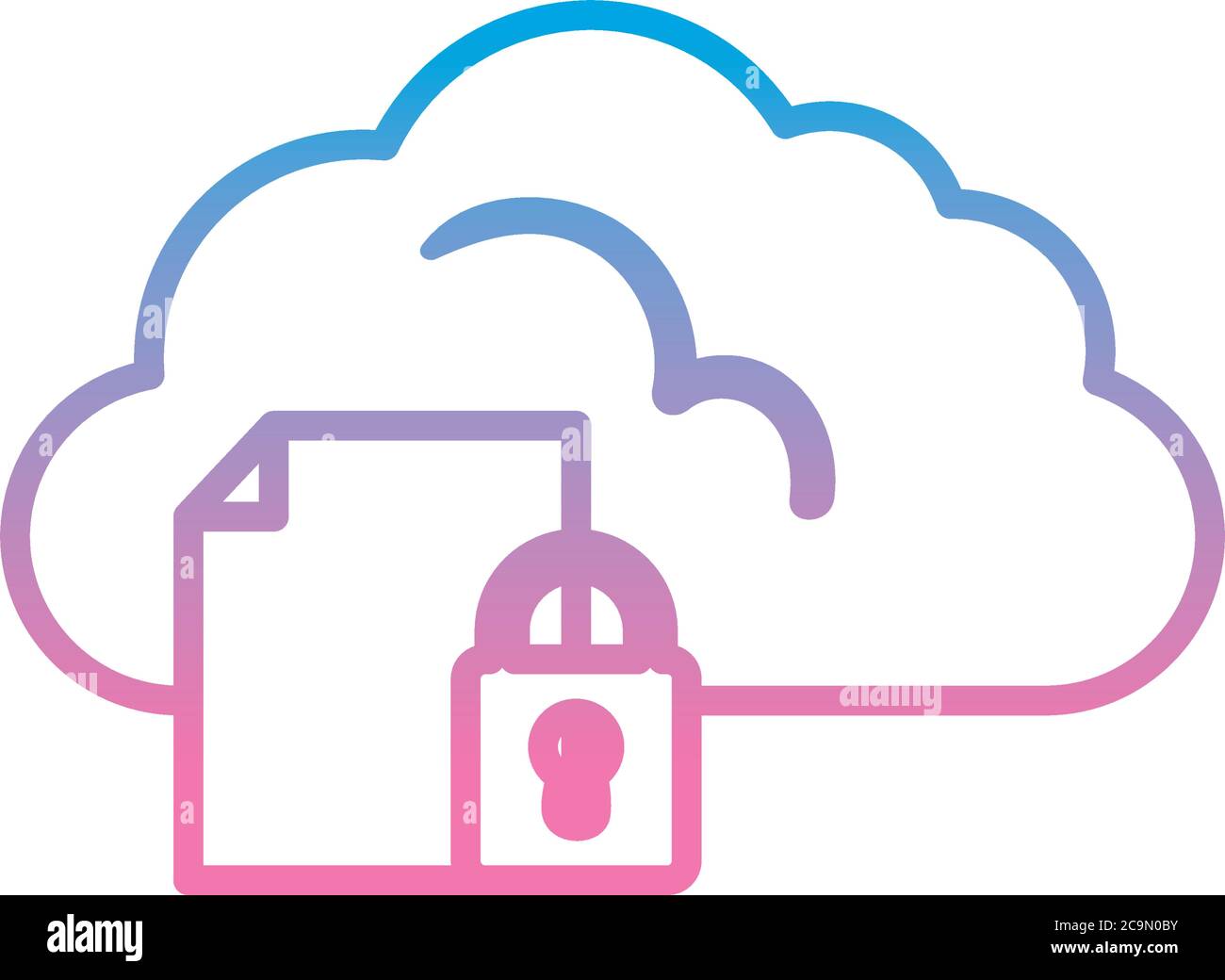 Cloud computing with document and padlock gradient style icon design, Communication internet and ...