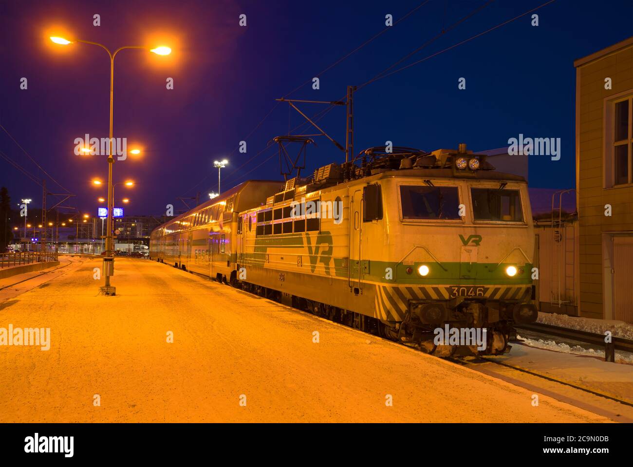 TURKU, FINLAND - FEBRUARY 23, 2018: Passenger train at the platform on ...