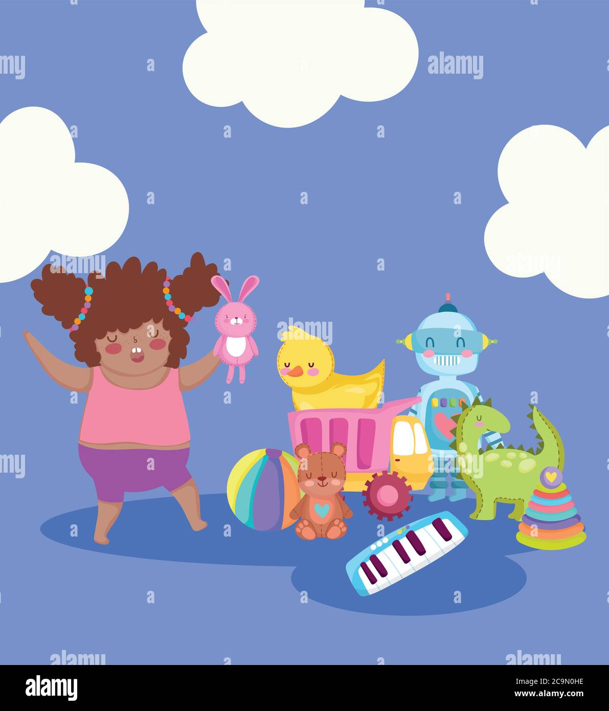 toy object for small kids to play cartoon, cute girl with rabbit in ...