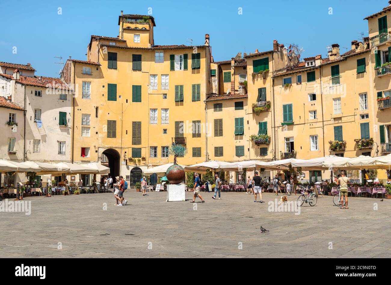 Lucca, Tuscany, Italy - July 3,2019: Amphitheater square with ...
