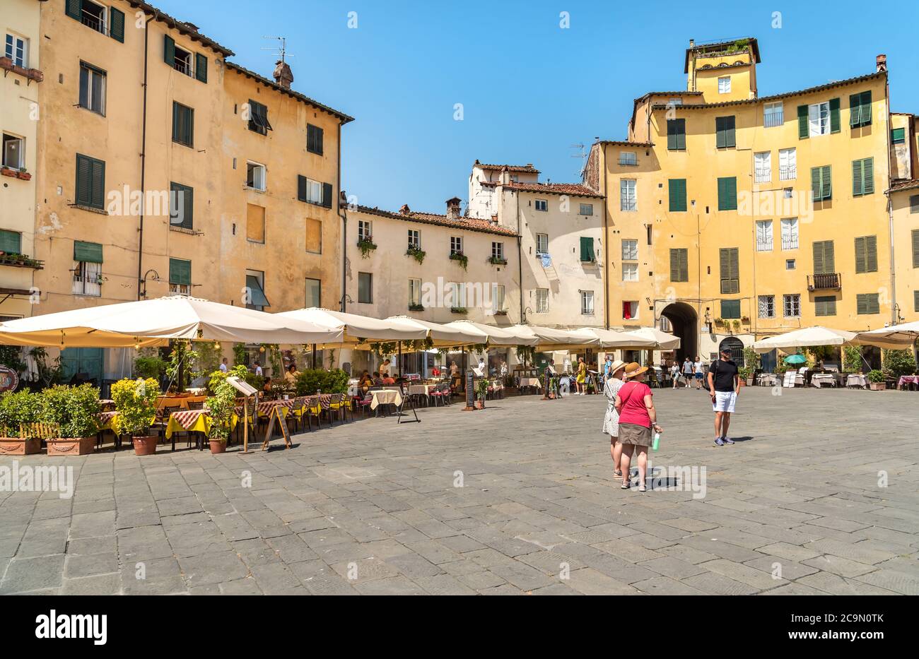 Lucca, Tuscany, Italy - July 3,2019: Amphitheater square with ...