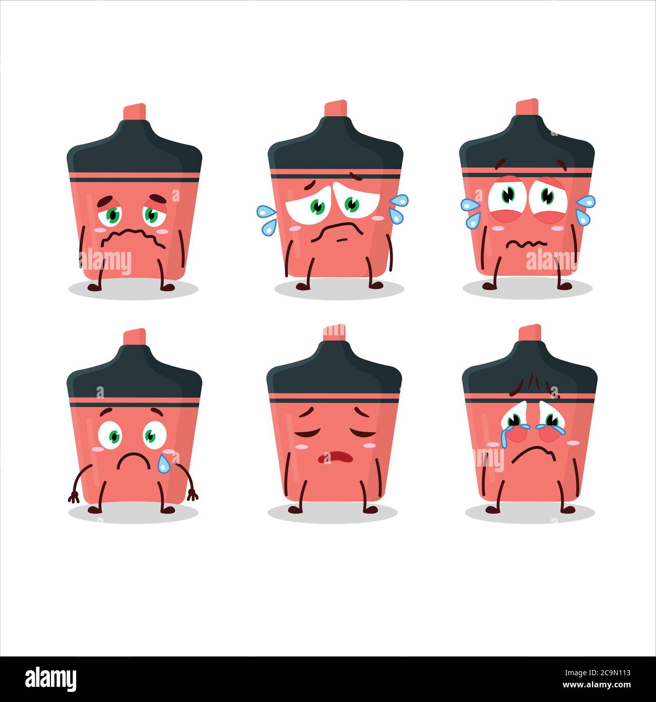 Pink highlighter cartoon character with sad expression Stock Vector ...