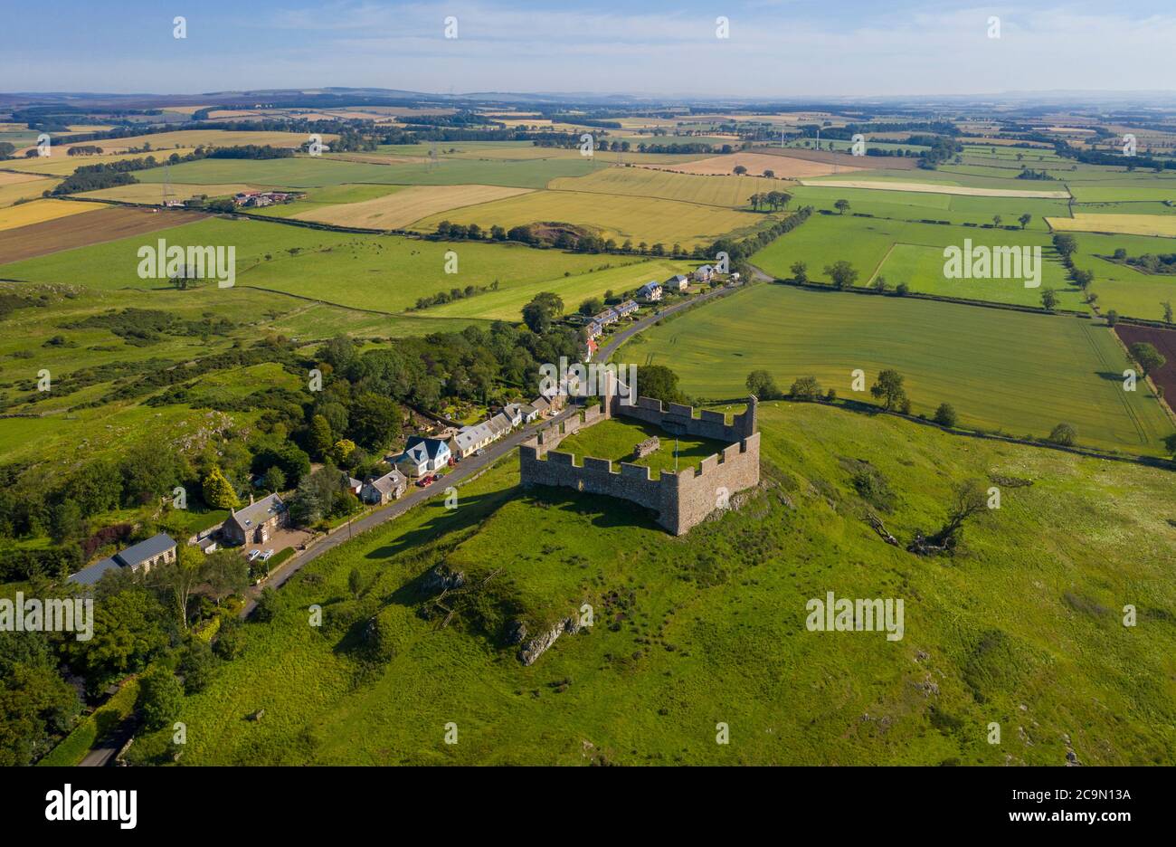Aerial view of Hume Castle, near Kelso, Scottish Borders, Scotland ...