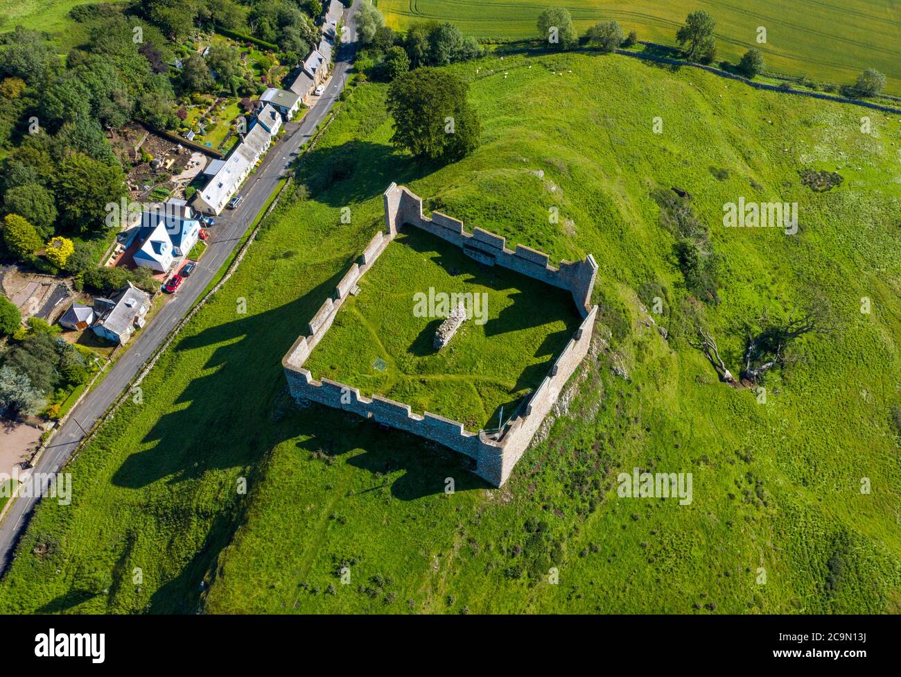 Aerial view of Hume Castle, near Kelso, Scottish Borders, Scotland ...
