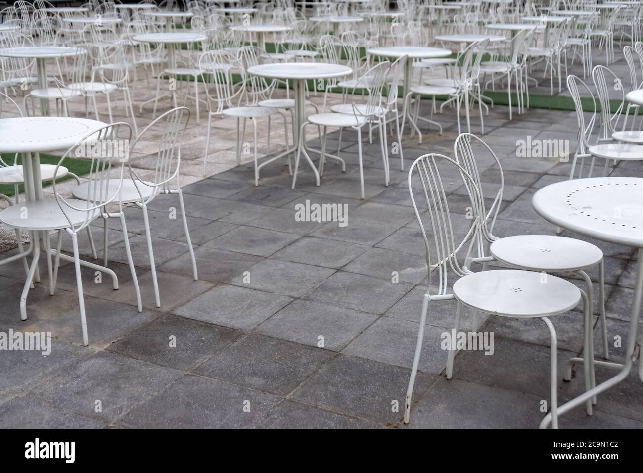 Empty restaurant and cafe tables. No people. Restaurant business ...