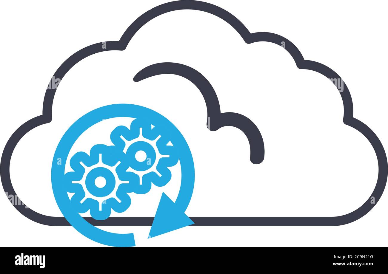 Cloud computing with gears line style icon design, Communication internet and connectivity theme ...