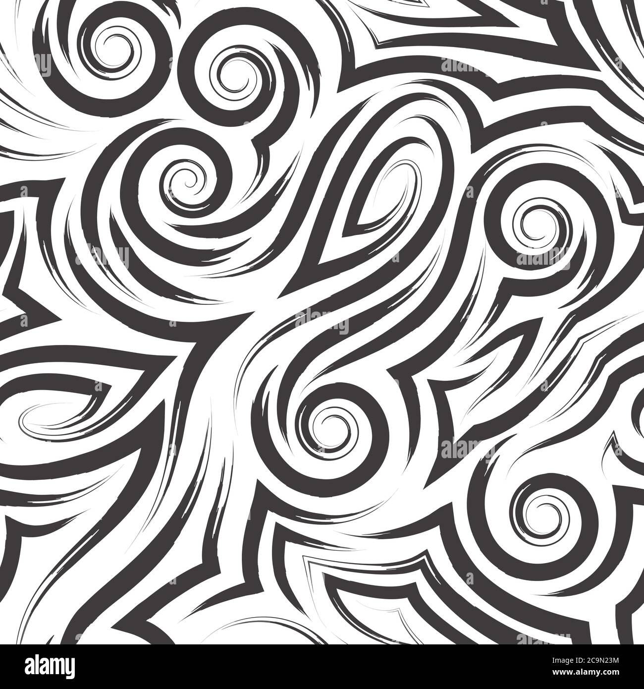Vector seamless pattern drawn with paint on a white background for decoration. Smooth lines with ...
