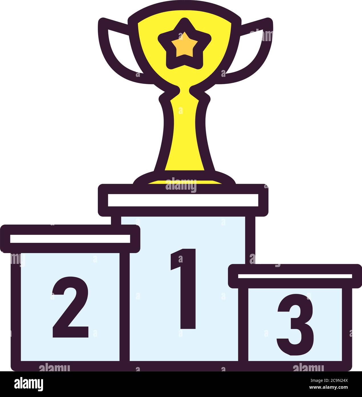 Trophy on podium line and fill style icon design, Winner first position ...