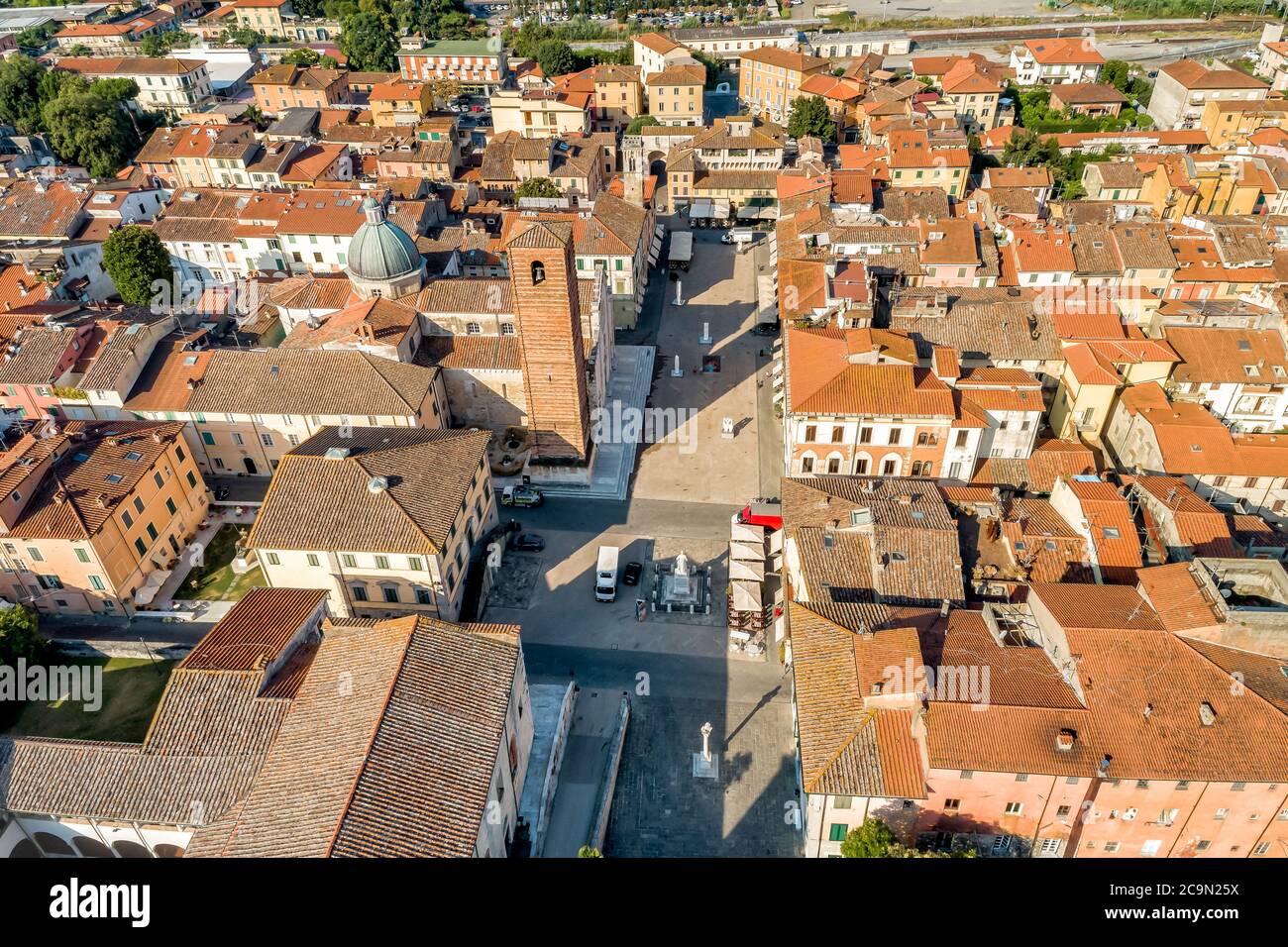 Aerial view of small town Pietrasanta in Versilia northern Tuscany in ...