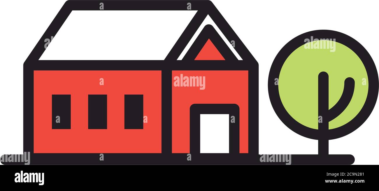 farm with tree line and fill style icon design, agronomy lifestyle ...