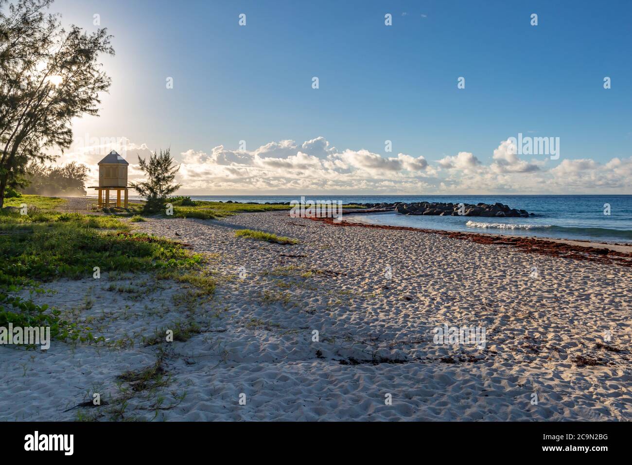 A beach on the Caribbean Island of Barbados, in early morning Stock ...