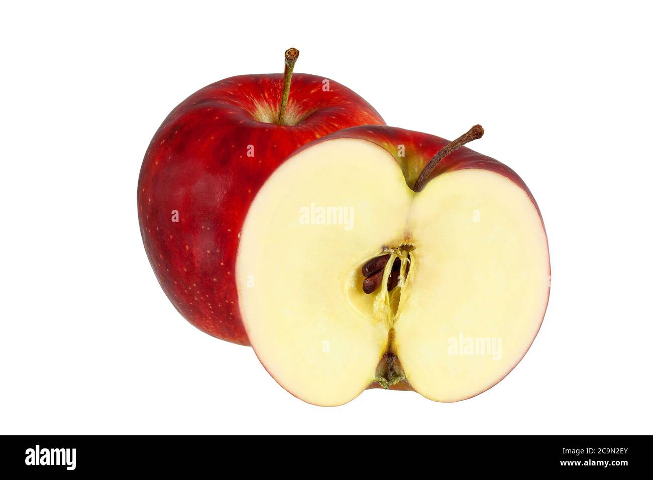 Red apple whole and halves piece isolated on white background Stock ...
