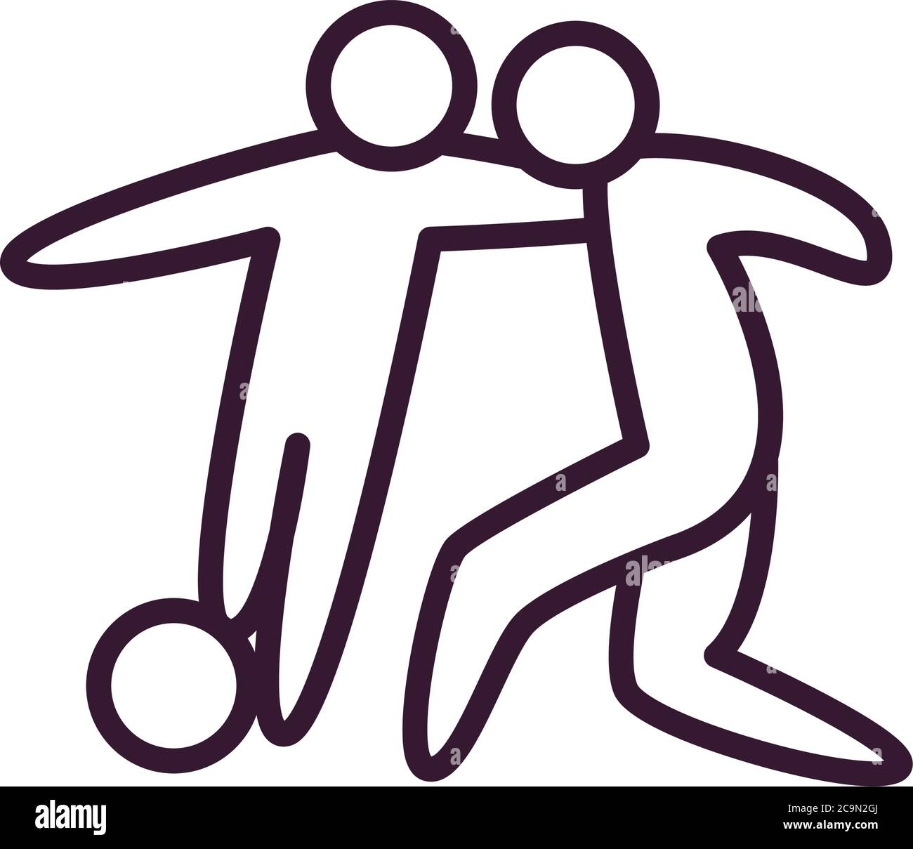 players with ball line style icon design, Soccer football sport hobby ...