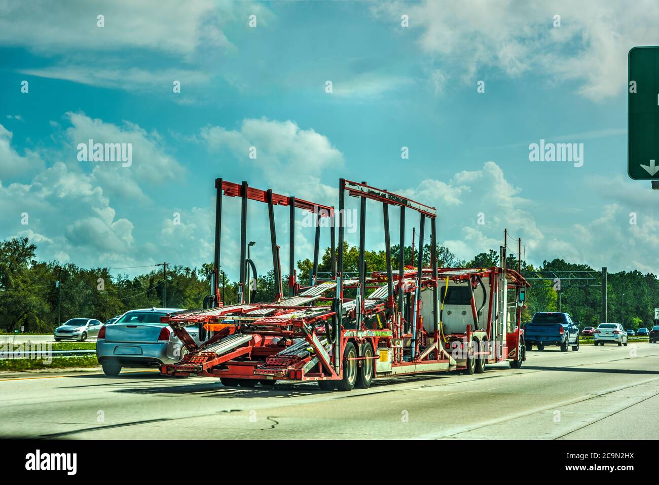 Empty car transporter on the highway. Florida, USA Stock Photo - Alamy