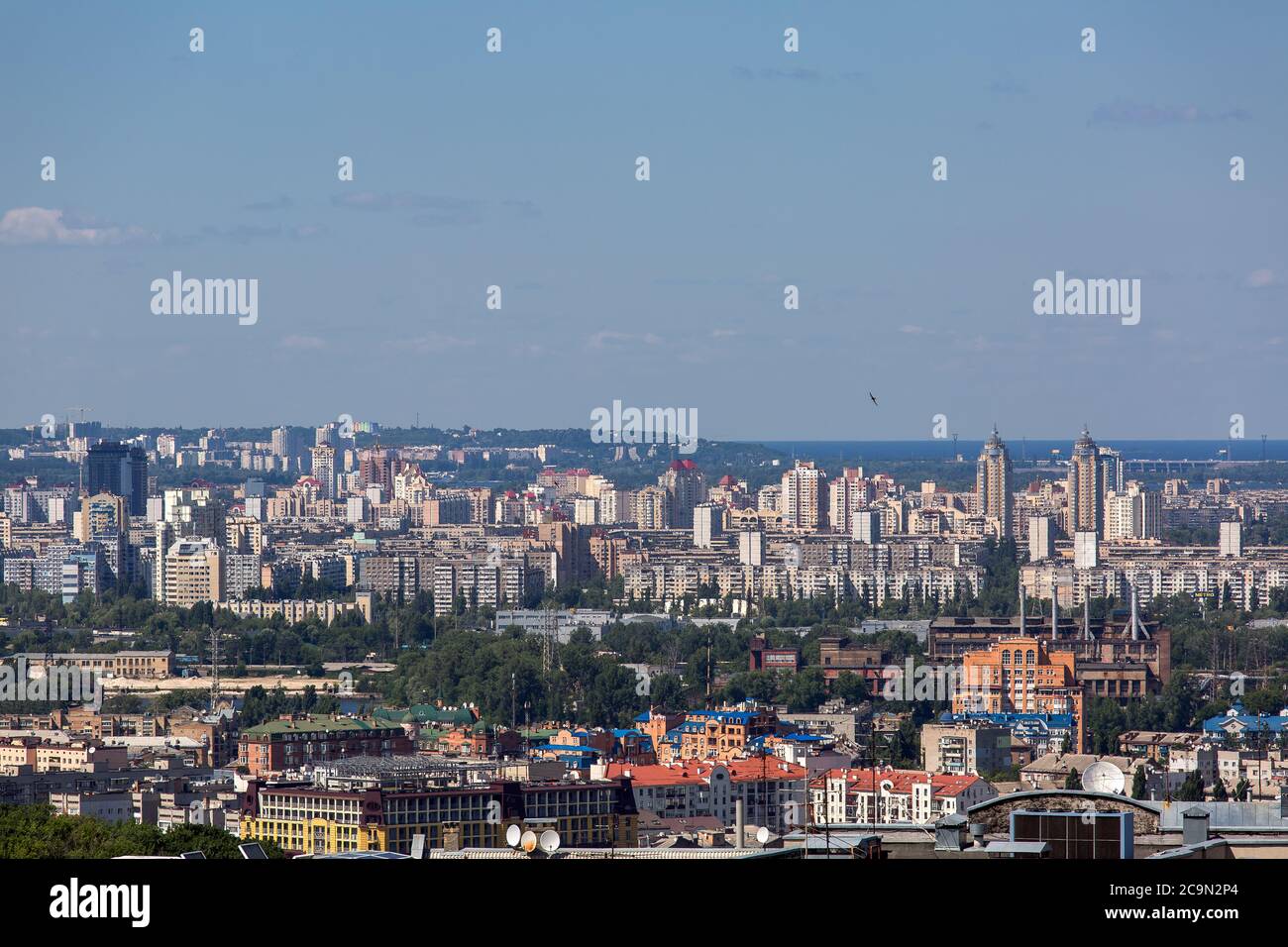 The city top view, a view from height on multystoried houses and office ...