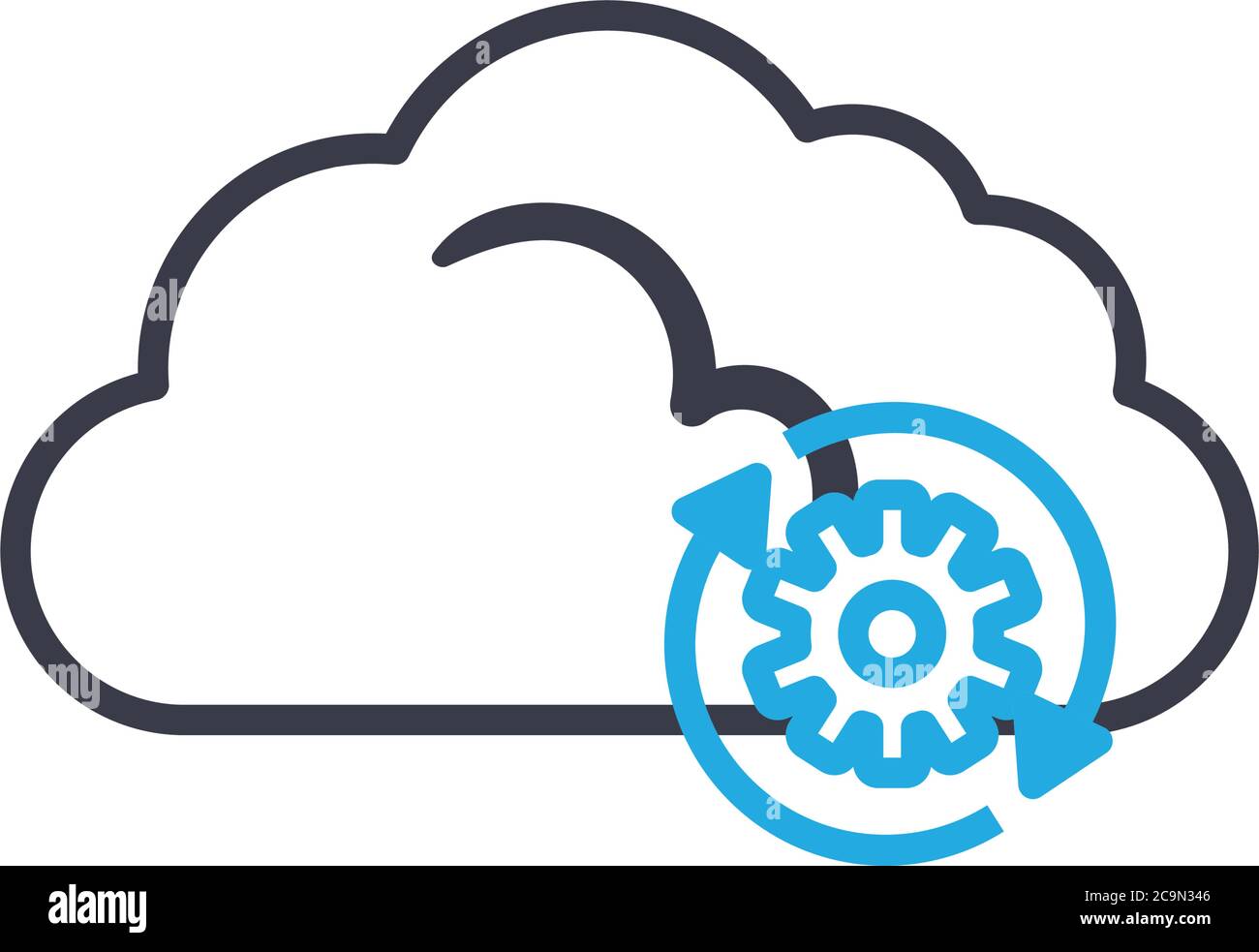 Cloud Computing With Gear Line Style Icon Design Communication