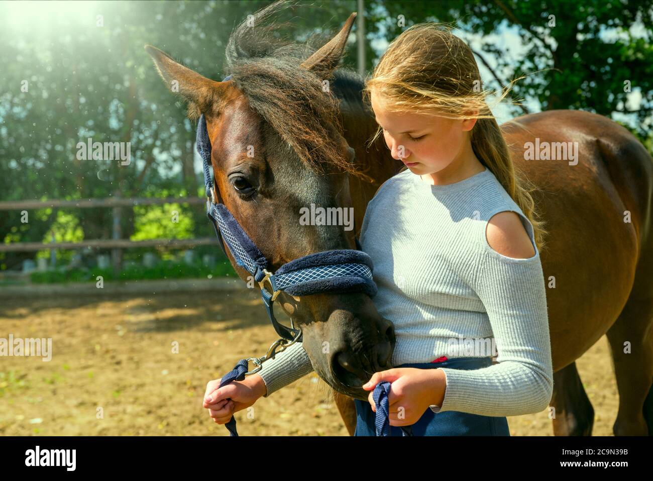 Girl cuddling pony hi-res stock photography and images - Alamy