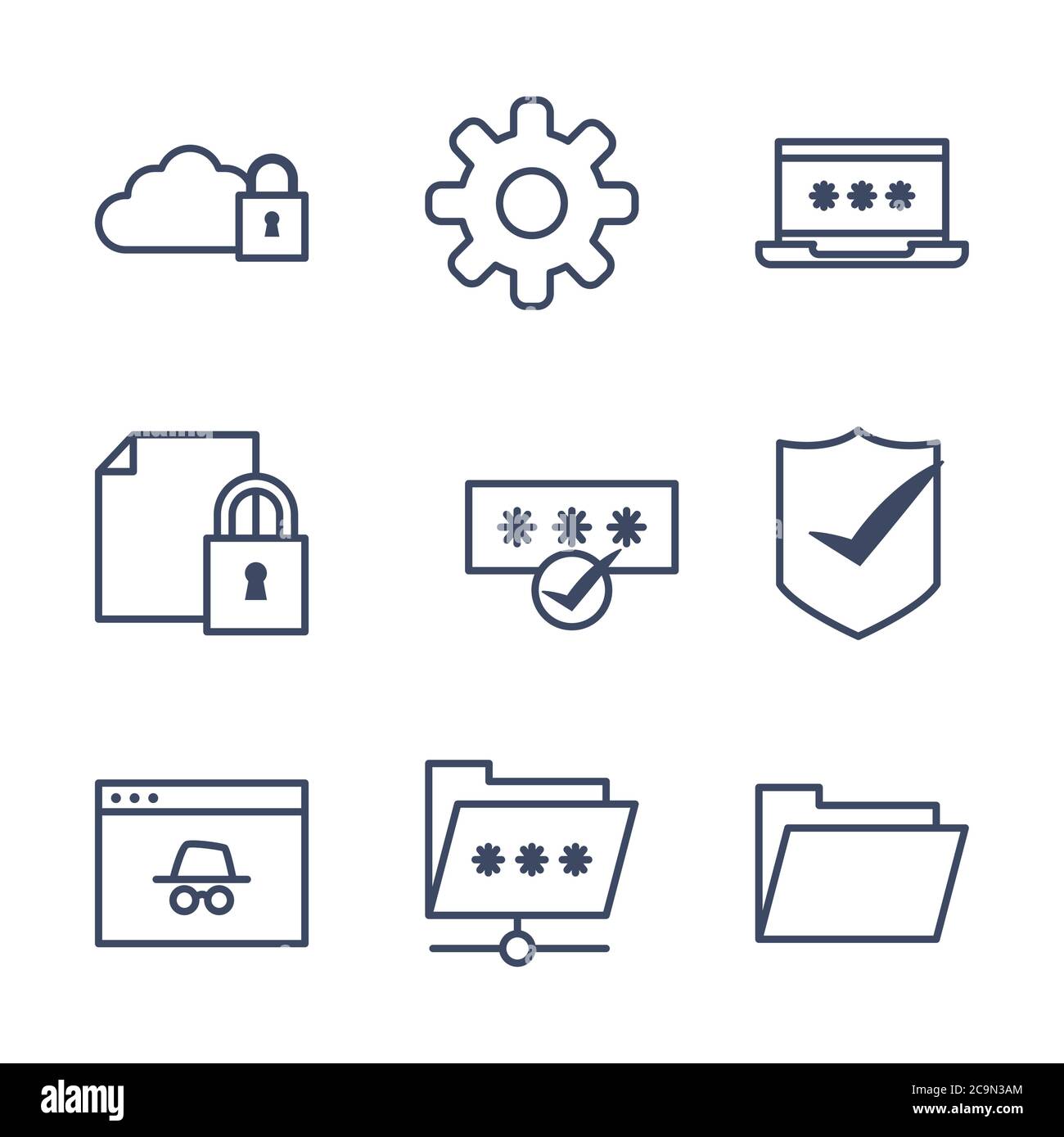 line style icon set design, Data center base security system hardware technology protection and ...