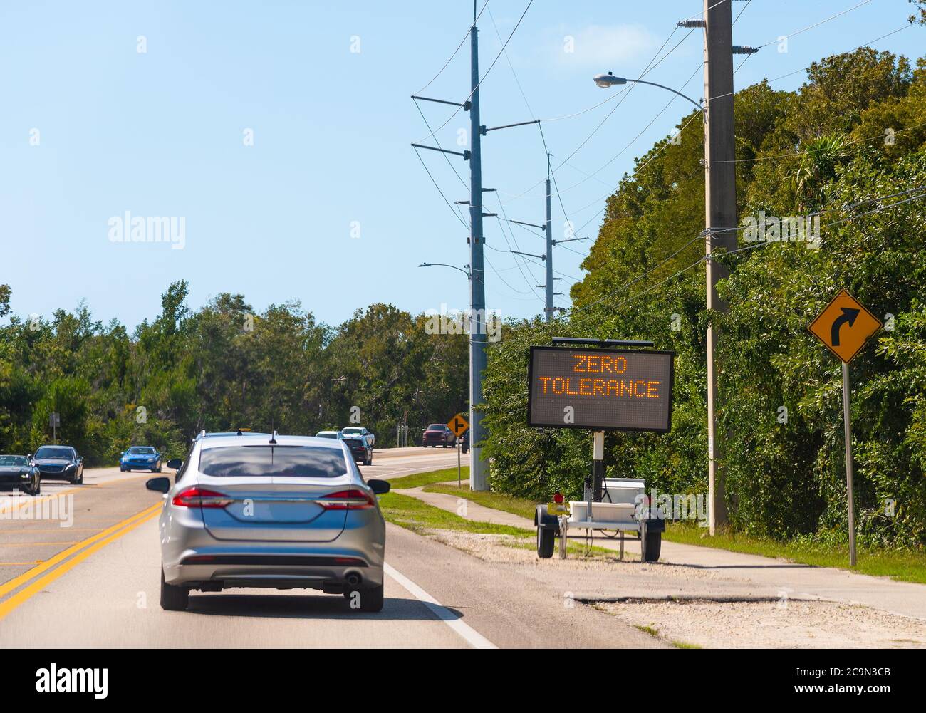 Zero Tolerance written on a solar powered mobile road sign in Florida ...