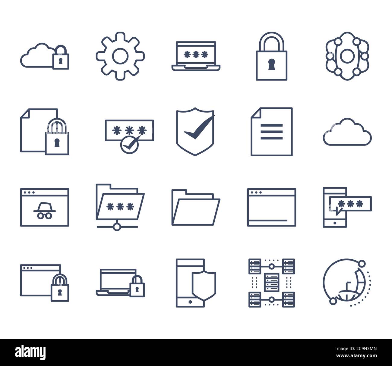 line style icon set design, Data center base security system hardware technology protection and ...