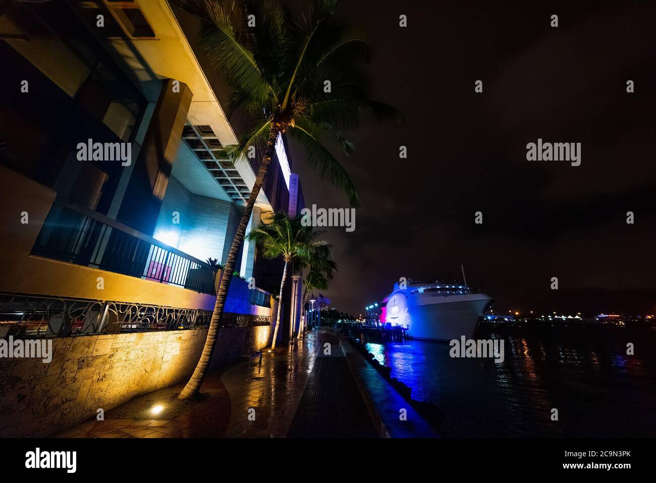 Colorful night in Miami Riverwalk. Southern Florida, USA Stock Photo ...