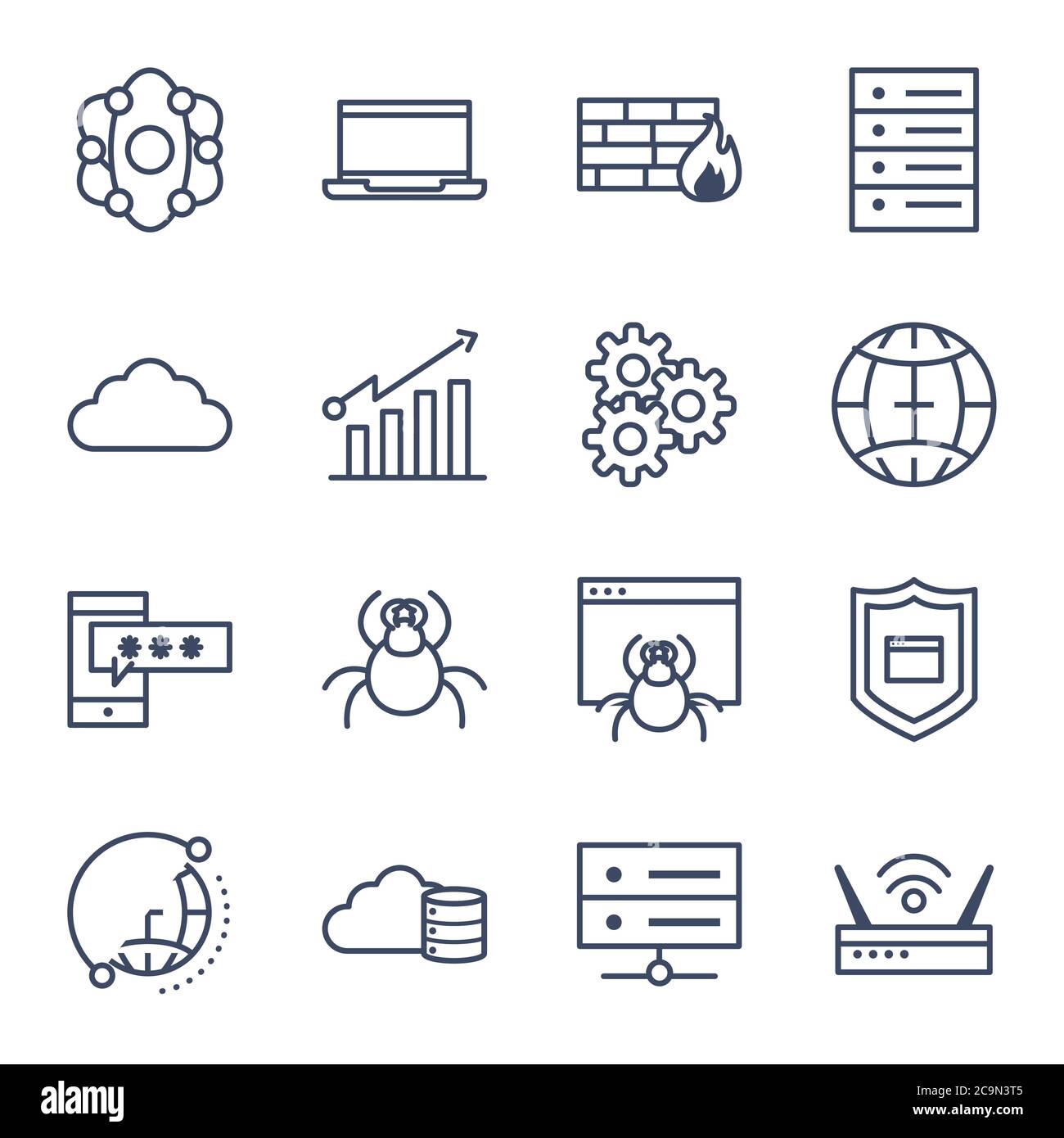 line style icon set design, Data center base security system hardware technology protection and ...