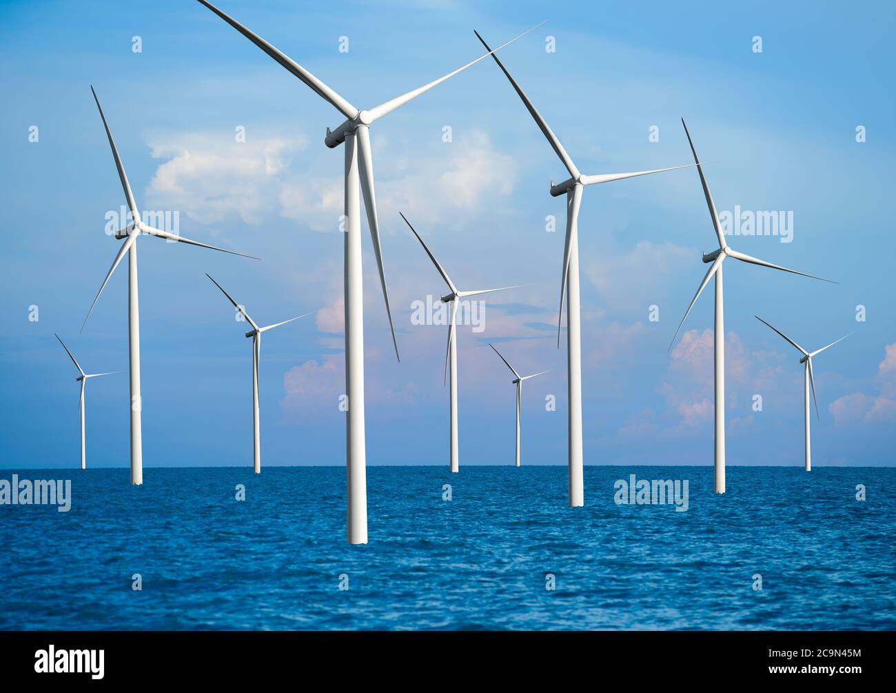 Wind turbine farm in beautiful nature landscape Stock Photo - Alamy