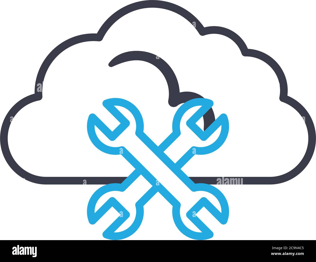 Cloud computing with wrench line style icon design, Communication internet and connectivity ...