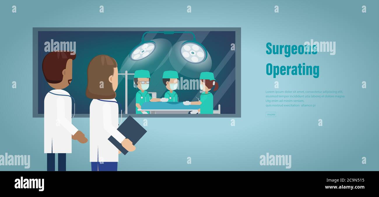 Surgeons operating banner with surgeon team in surgery room flat design ...