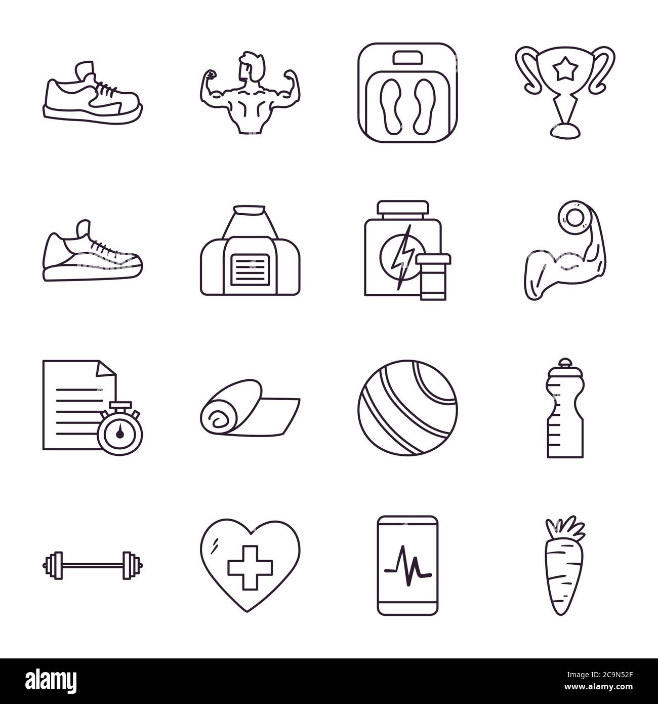 line style icon set design, healthy sport and activity theme Vector ...