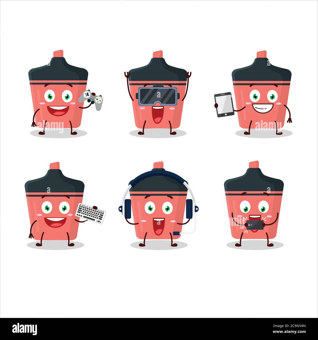 Pink highlighter cartoon character are playing games with various cute ...