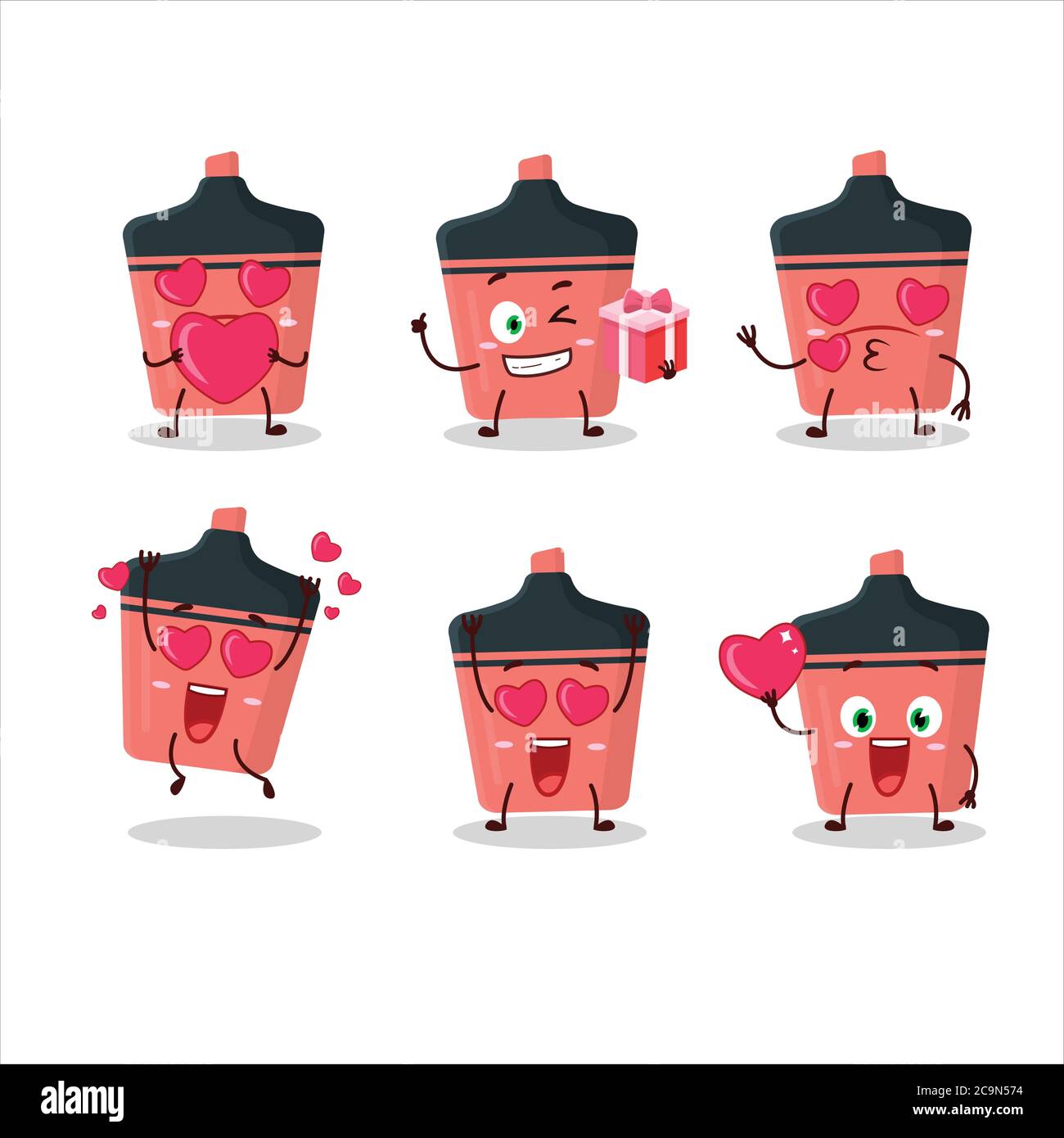 Pink highlighter cartoon character with love cute emoticon Stock Vector ...