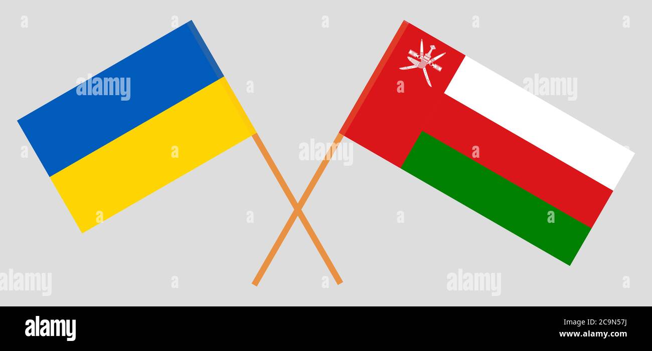 Crossed flags of Oman and the Ukraine. Official colors. Correct ...