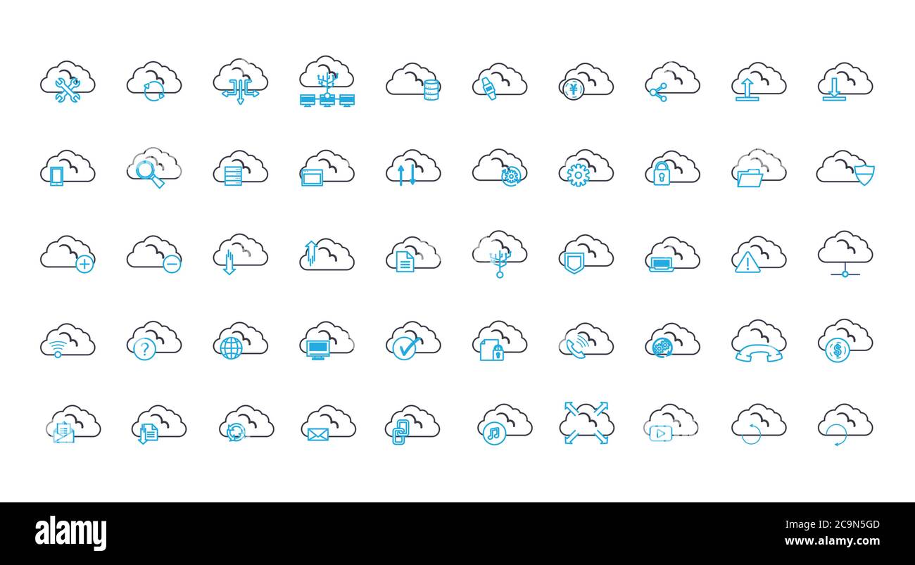 Cloud Computing Line Style Icon Set Design Communication Internet And