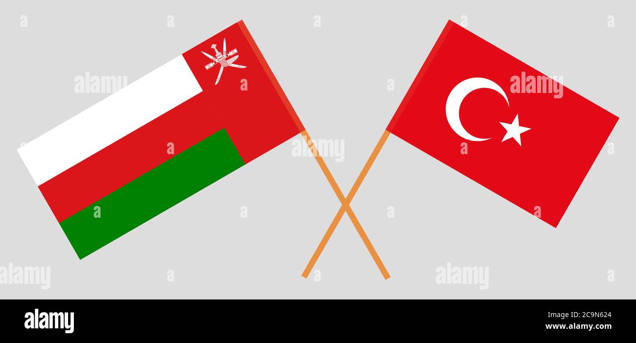 Crossed flags of Oman and Turkey. Official colors. Correct proportion ...