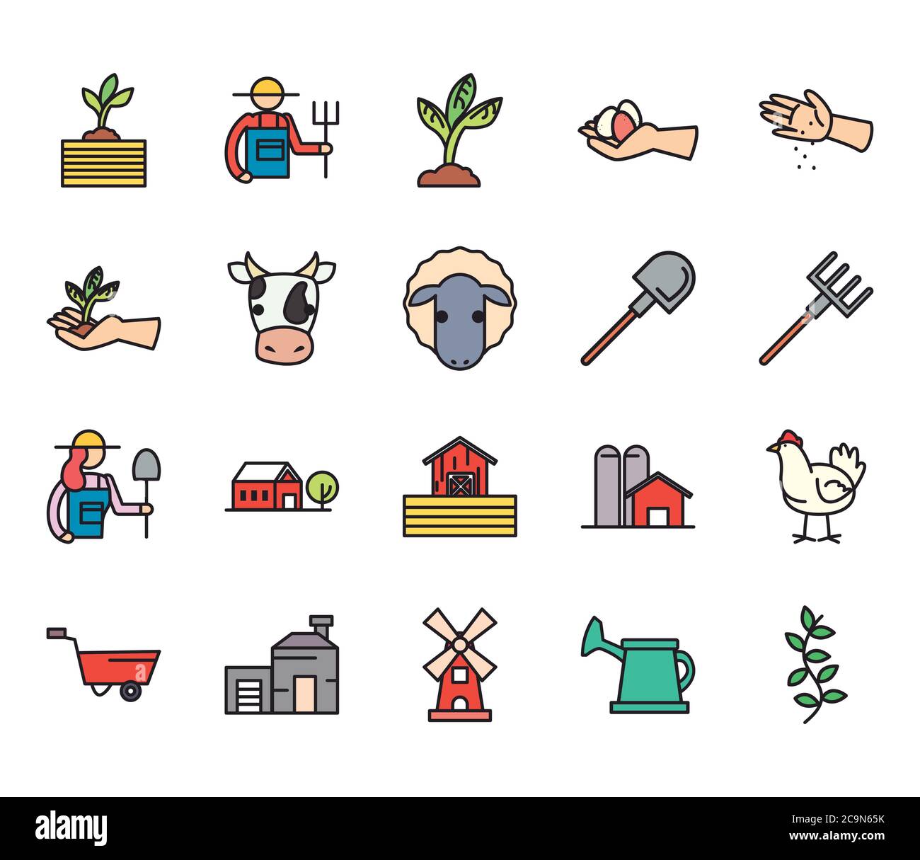 farm line and fill style icon set design, agronomy lifestyle ...