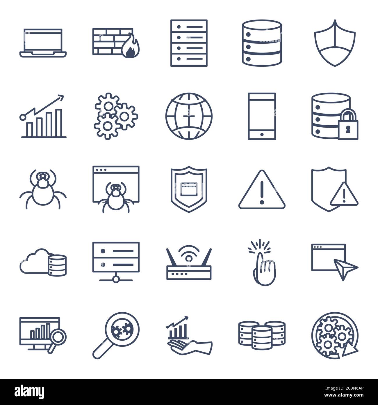 line style icon set design, Data center base security system hardware technology protection and ...