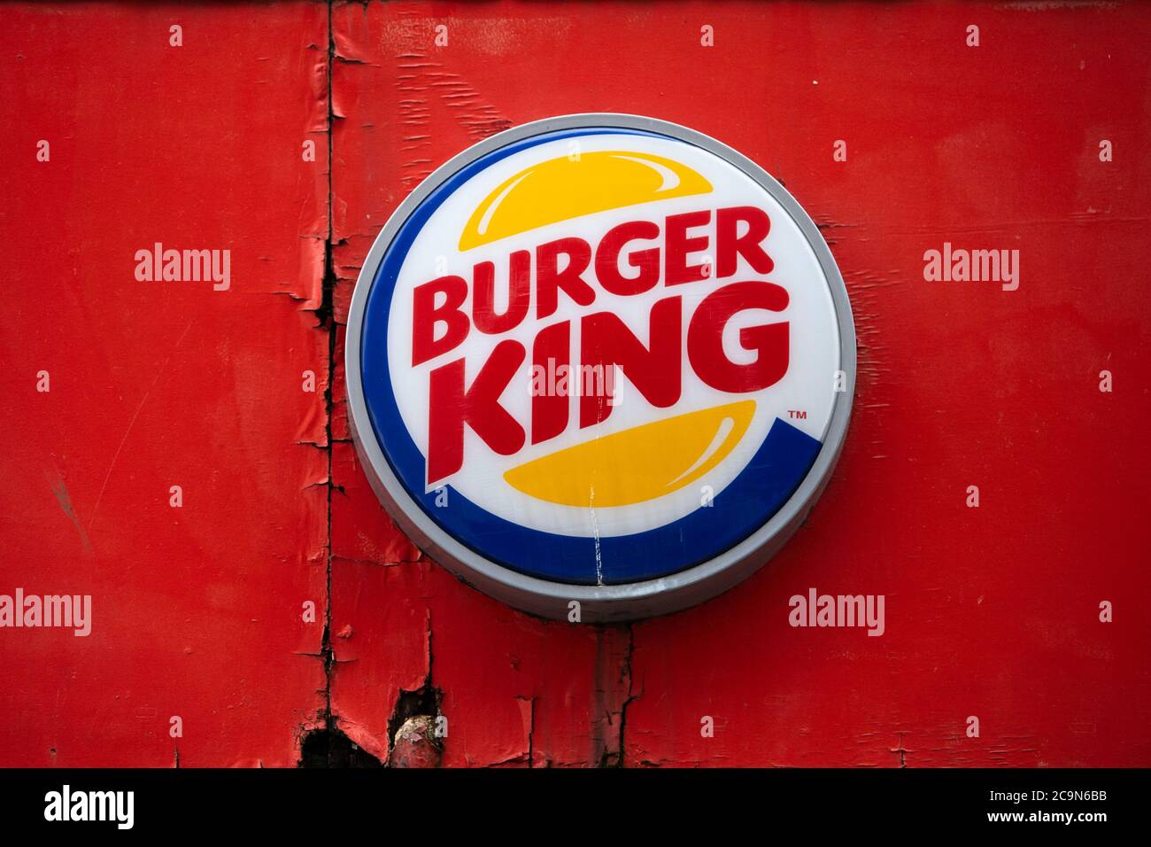 A close-up of a Burger King restaurant sign in Cardiff, United Kingdom ...