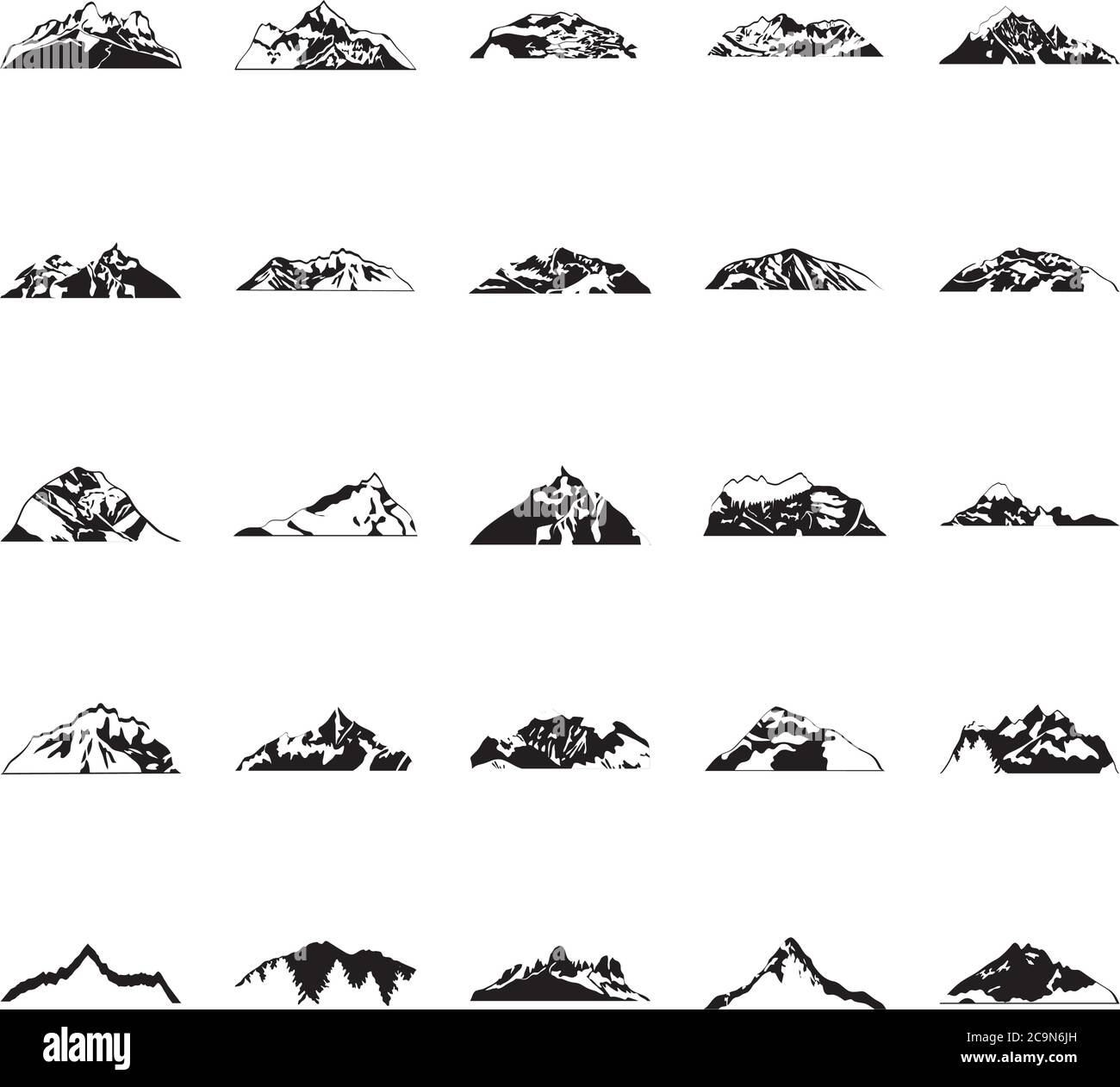 icon set of mountains shapes over white background, silhouette style ...