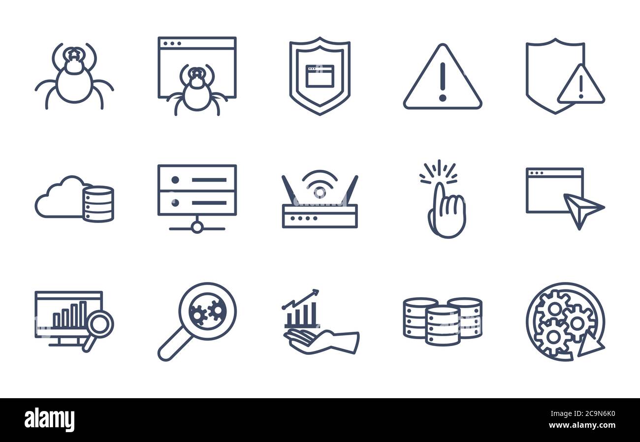 line style icon set design, Data center base security system hardware ...