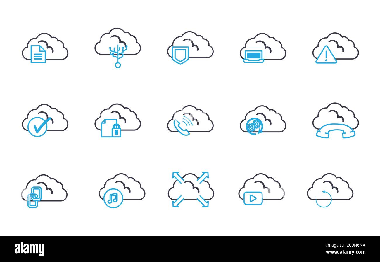 Cloud Computing Line Style Icon Set Design Communication Internet And