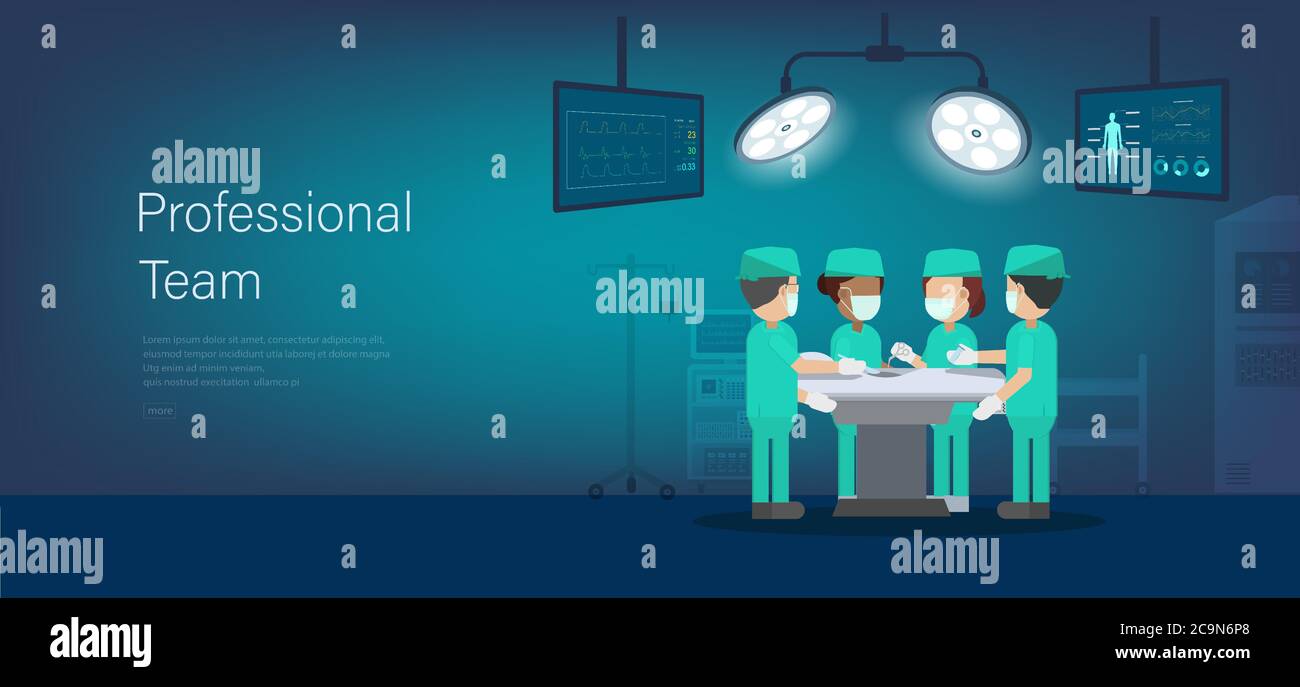 Professional surgeon team banner with surgeon team in surgery room flat ...