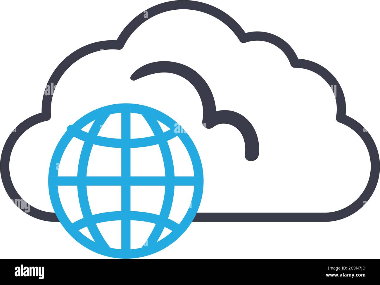 Cloud Computing With Global Sphere Line Style Icon Design
