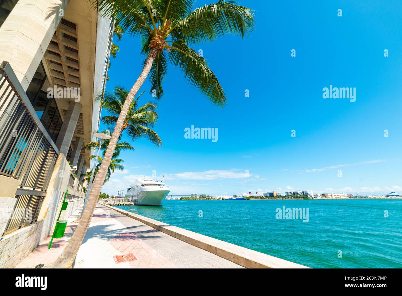Clear sky over beautiful Miami Riverwalk. Southern Florida, USA Stock ...
