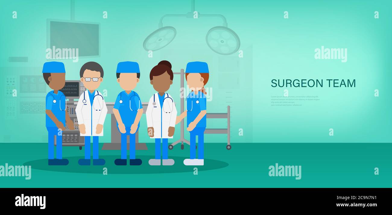 Surgeon team banner with surgeon team in surgery room flat design ...