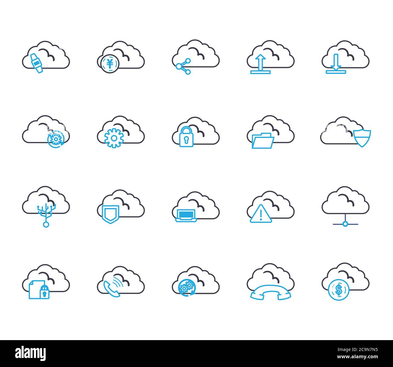Cloud computing line style icon set design, Communication internet and connectivity theme Vector ...