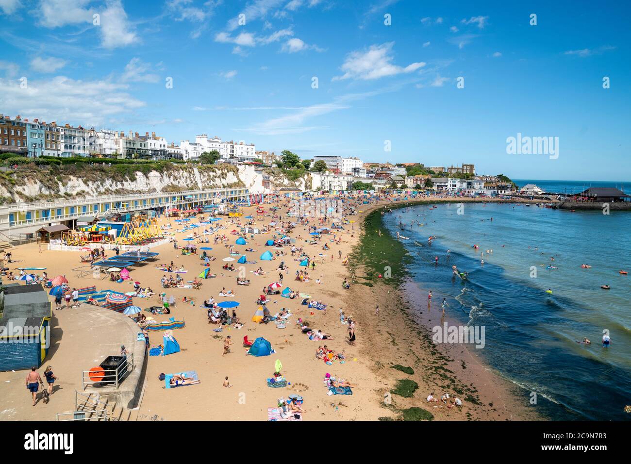 Crowds on the main beach at Broadstairs, the Kent seaside resort in ...